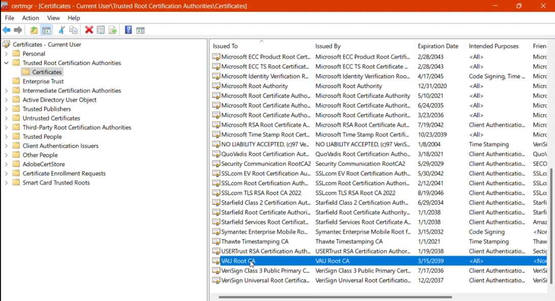 Step-by-Step Guide to Install a Certificate Using certmgr.msc on Windows – University of Vavuniya